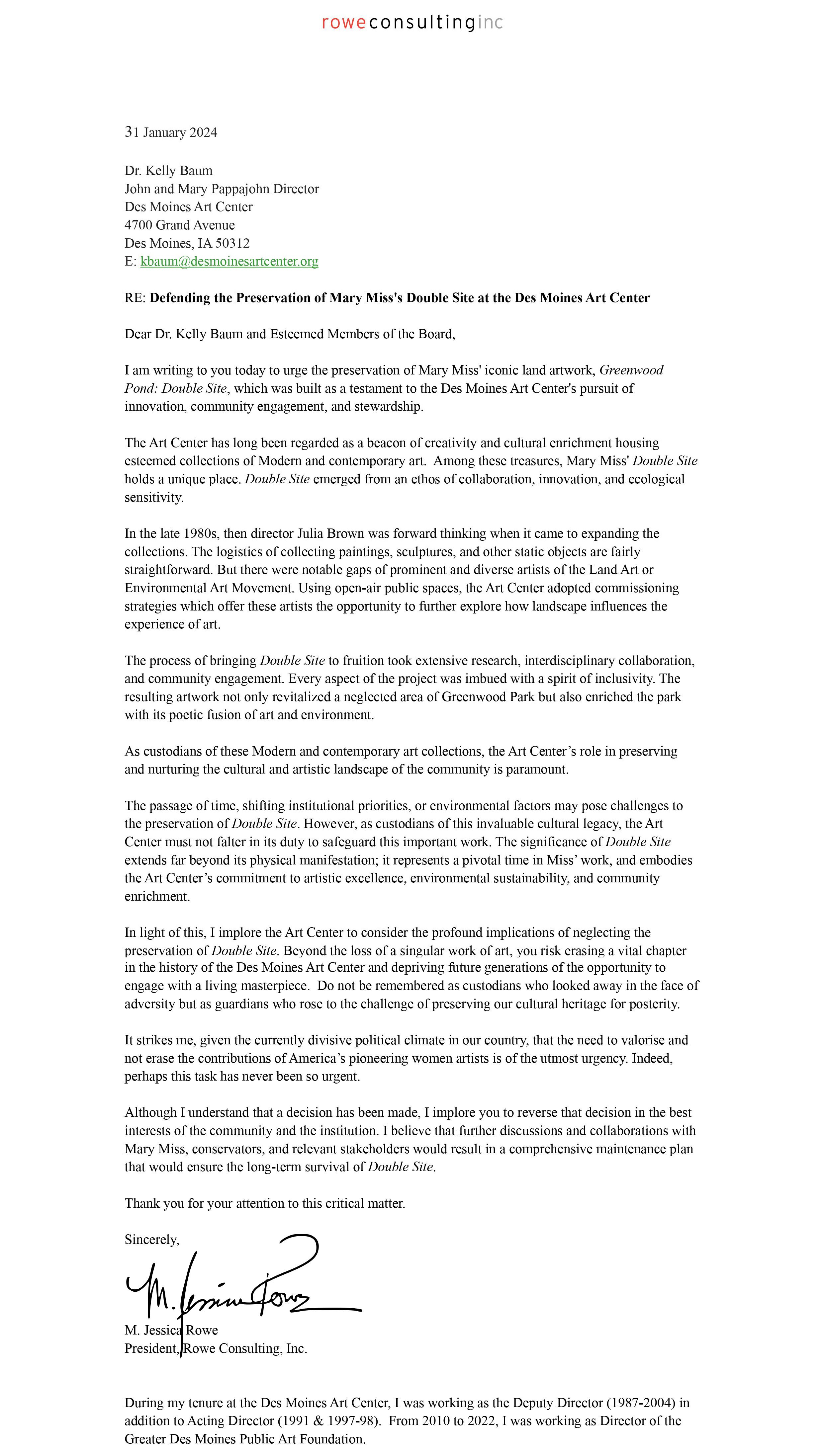 M. Jessica Rowe, Former Deputy Director, Des Moines Art Center, Writes ...